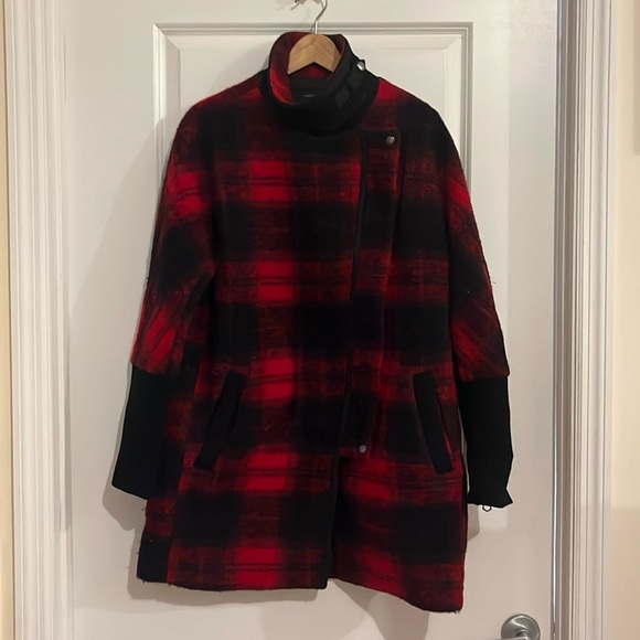 Madewell | Jackets & Coats | Madewell City Grid Coat Red Black Plaid Size 8 | Poshmark
